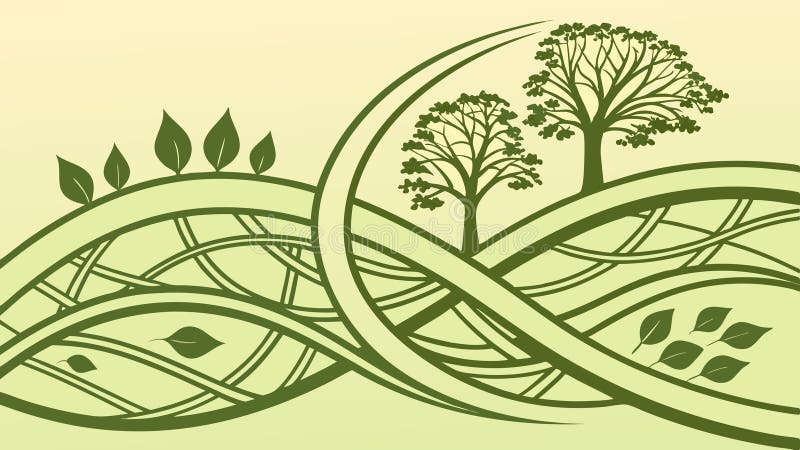 Abstract Landscape with Intertwined Trees and Hills, Vector Design ...