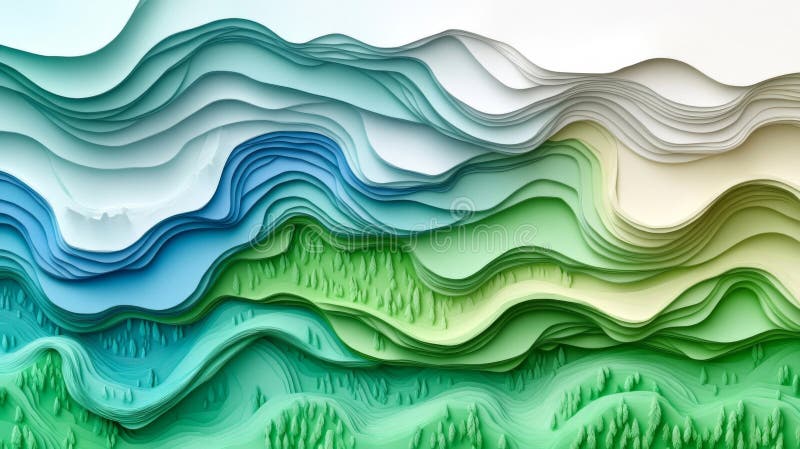 Abstract Landscape with Layered Paper Waves Stock Illustration ...
