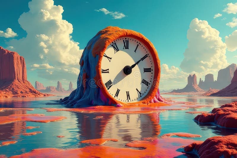 Abstract Landscape with Melting Surrealistic Clock Stock Illustration ...