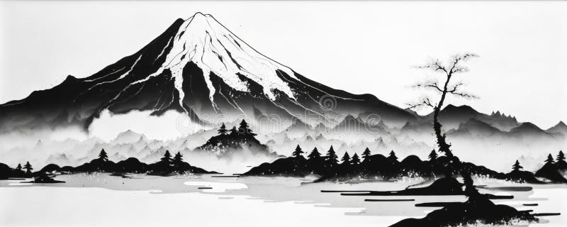 Abstract Landscape with Mountains Japanese Style. Generative AI Stock ...