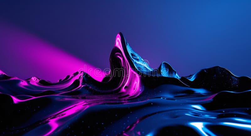 Abstract Landscape with Neon Lighting and Fluid Forms, Futuristic ...