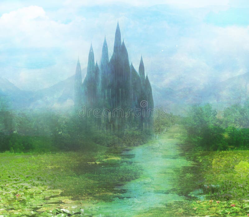 Abstract Landscape with Old Castle Stock Illustration - Illustration of ...