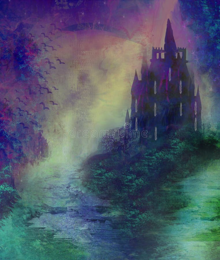 Abstract Landscape with Old Castle Stock Illustration - Illustration of ...
