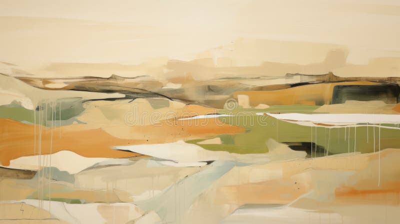 Abstract Landscape Painting with Tree Lines in Khaki Colors Stock ...