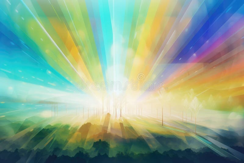 Abstract Landscape with Rays of Light and Prismatic Colors Stock ...
