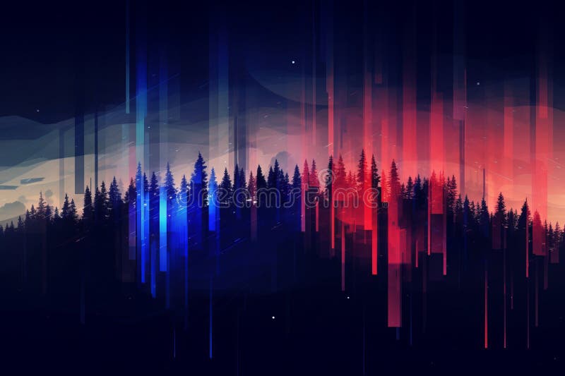 An Abstract Landscape with Red Blue and Green Trees Stock Illustration ...