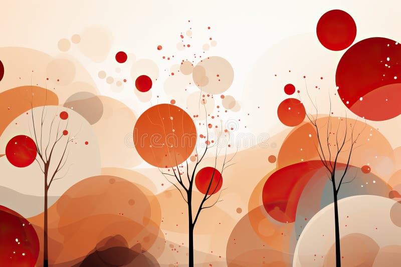 Abstract Landscape with Red Circles and Trees. Stock Illustration ...