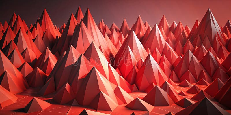 An Abstract Landscape of Red Peaks and Valleys Rendered in a Low Poly ...