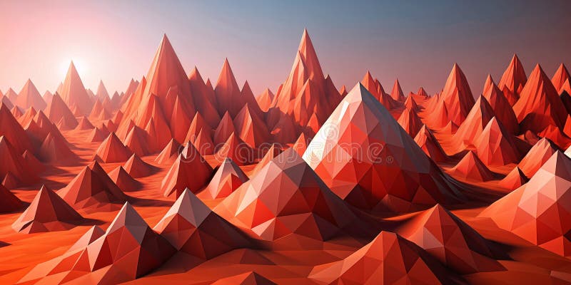 An Abstract Landscape of Red Peaks and Valleys Rendered in a Low Poly ...