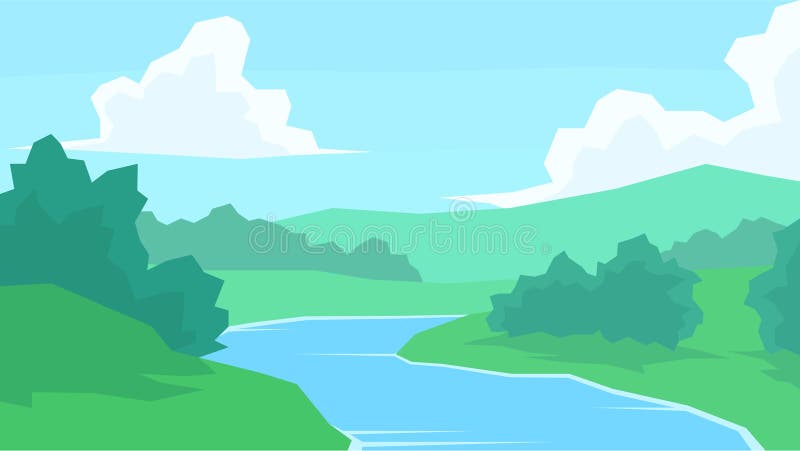 Abstract Landscape River and Bushes Stock Vector - Illustration of ...