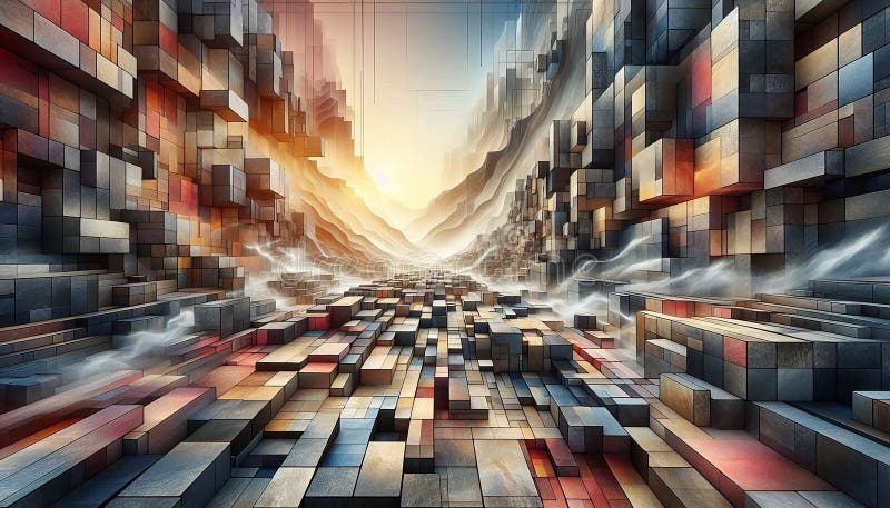 Abstract Landscape with Stone Slabs and Vibrant Colors Stock ...