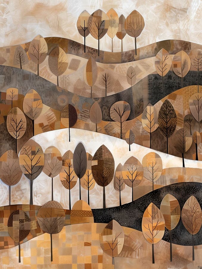 Abstract Landscape with Stylized Trees in Earthy Tones Stock Photo ...