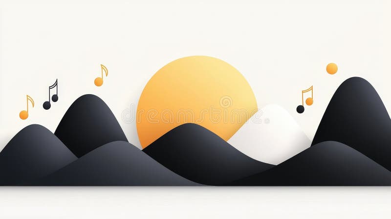Abstract Landscape with Sun and Music Notes in Minimalistic Style Stock ...