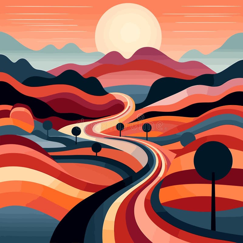 Abstract Landscape Sunset Pattern Vector Illustration Illustration ...