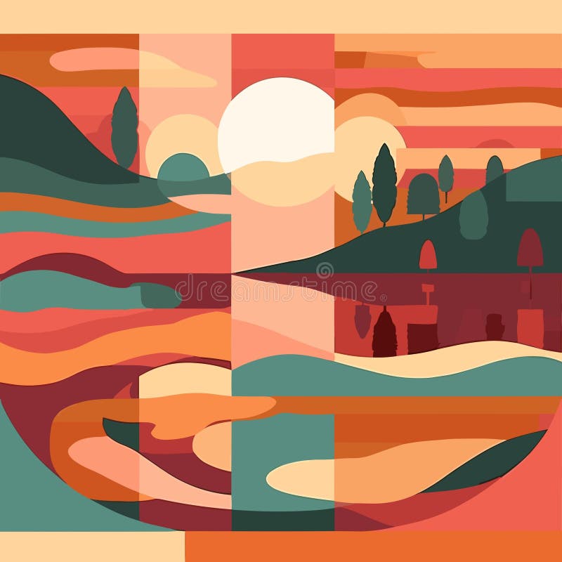 Abstract Landscape Sunset Pattern Vector Illustration Illustration ...