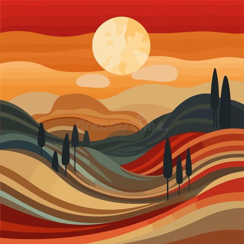 Abstract Landscape Sunset Pattern Vector Illustration Illustration ...