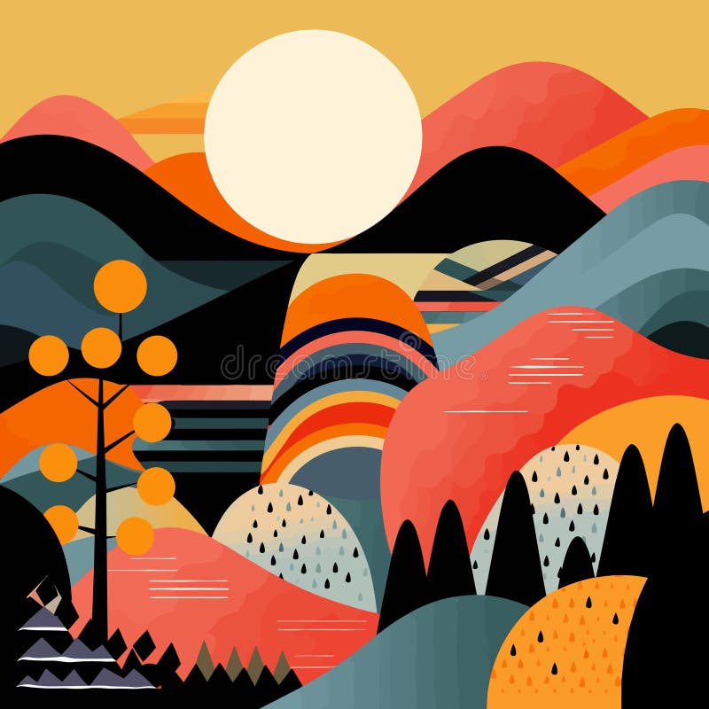 Abstract Landscape Sunset Pattern Vector Illustration Illustration ...