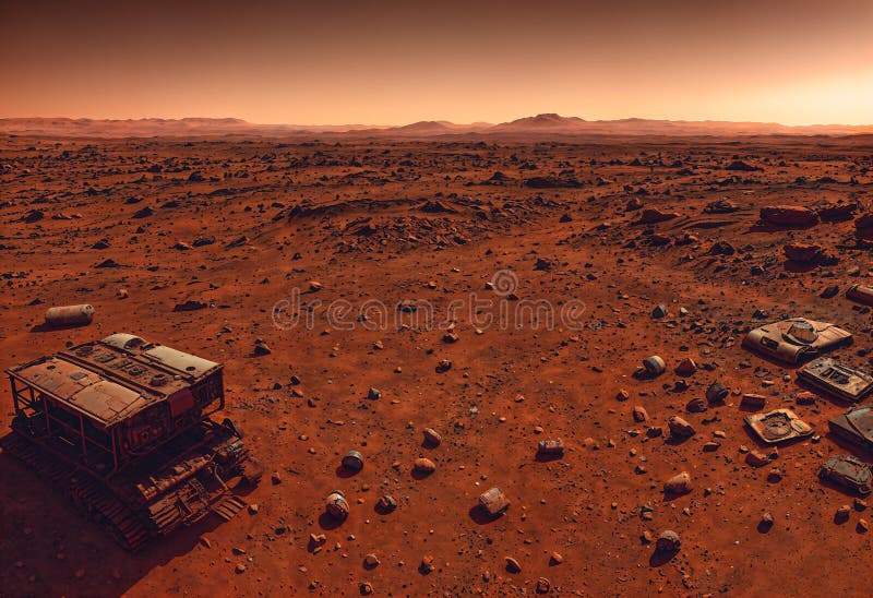 Abstract Landscape of the Surface of the Planet Mars with an Abandoned ...