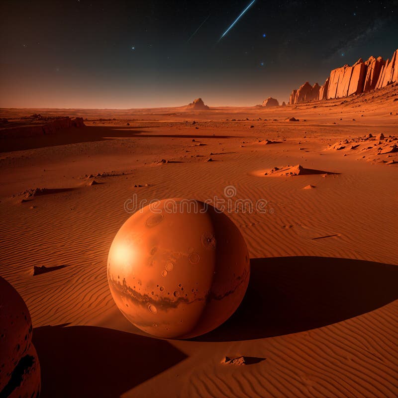 Abstract Landscape on the Surface of the Planet Mars with a Planet ...