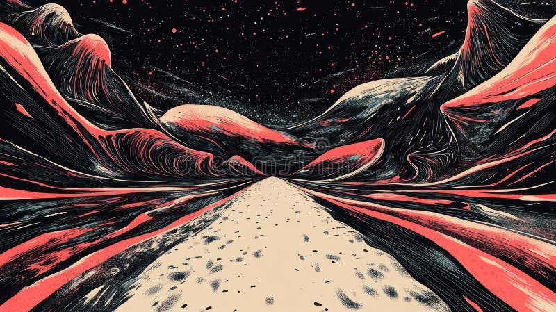 Abstract Landscape with Swirling Colors and a Central Path Leading into ...