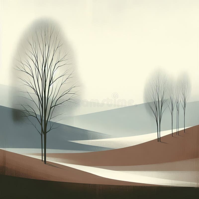 Abstract Landscape with Trees and Hills Stock Image - Image of water ...