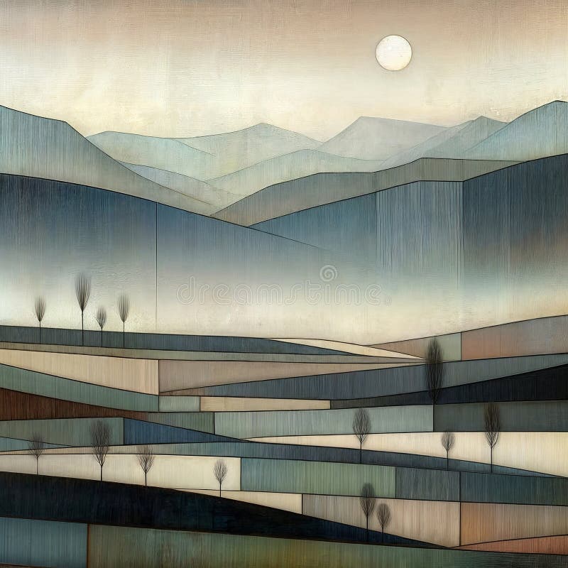 Abstract Landscape with Trees and Hills Stock Photo - Image of gradient ...