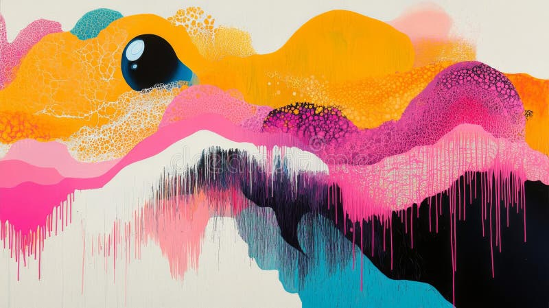 Abstract Landscape with Vibrant Colors and Dripping Paint Stock ...