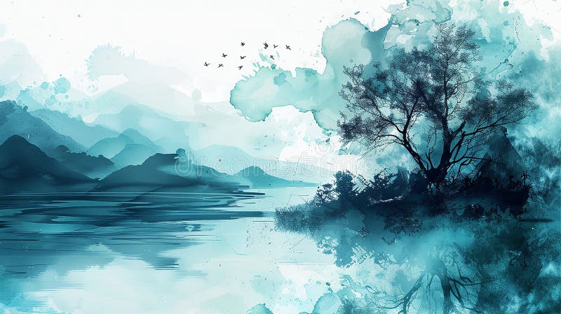 Abstract Landscape View Background Ink Line Decoration Painting Stock ...
