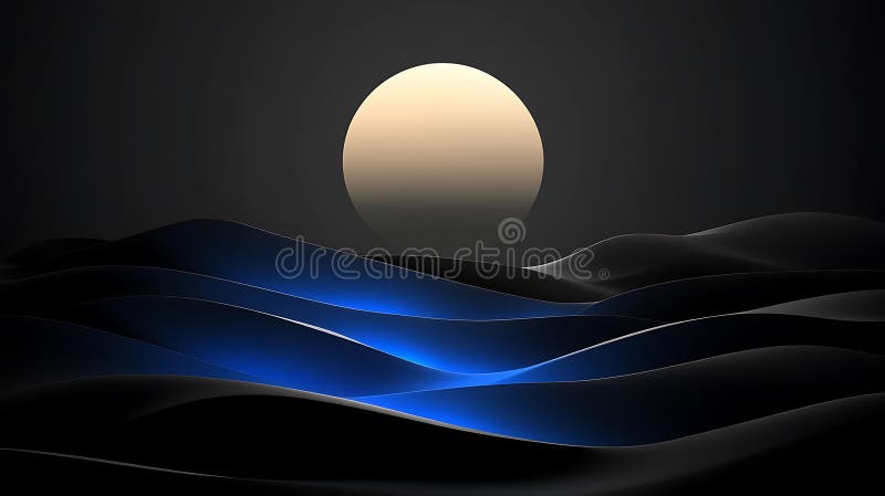 Abstract Landscape with Wavy Forms Golden Sun and Blue Light Dramatic ...