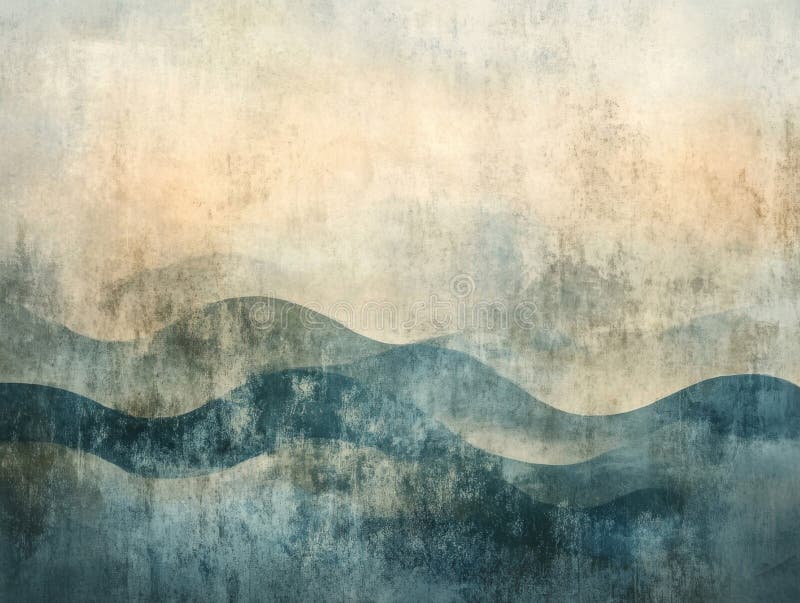 Abstract Landscape with Wavy Hills in Teal and Beige Hues Stock ...