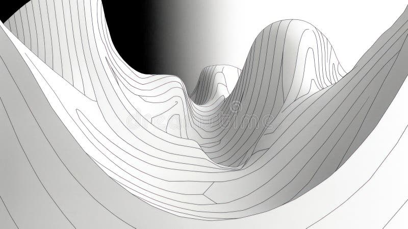 Abstract Landscape with Wavy Lines and Gradients in Black and White ...