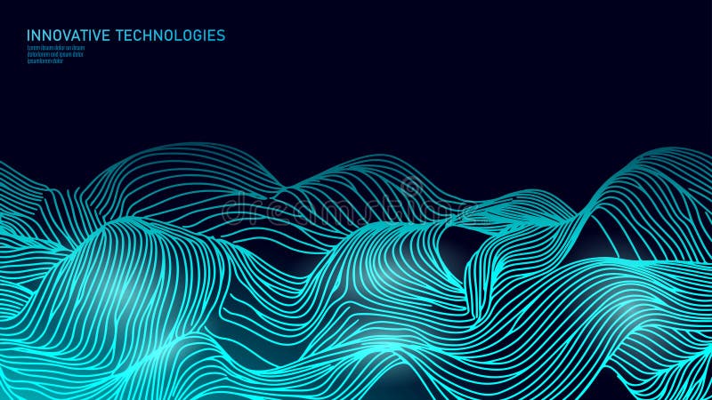 Abstract Landscape with Wavy Lines. Teal Lines Create Flowing, Organic ...
