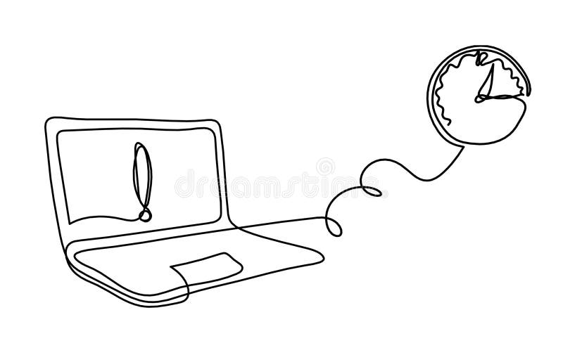 Abstract Laptop and Clock As Line Drawing on White Stock Illustration ...