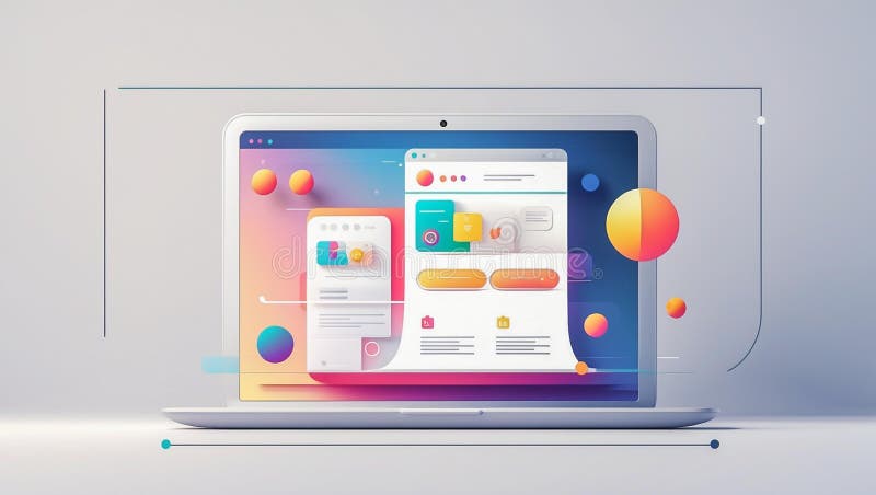 Abstract Laptop with Floating UI Elements Stock Illustration ...