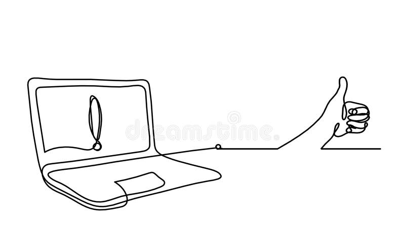 Abstract Laptop and Hand As Line Drawing on White Stock Illustration ...