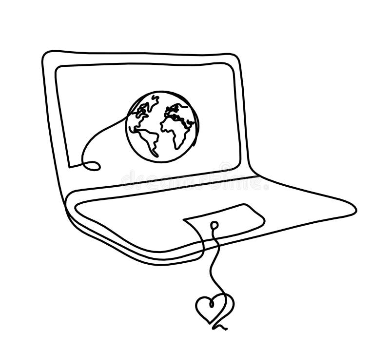 Abstract Laptop and Heart As Line Drawing on White Stock Illustration ...