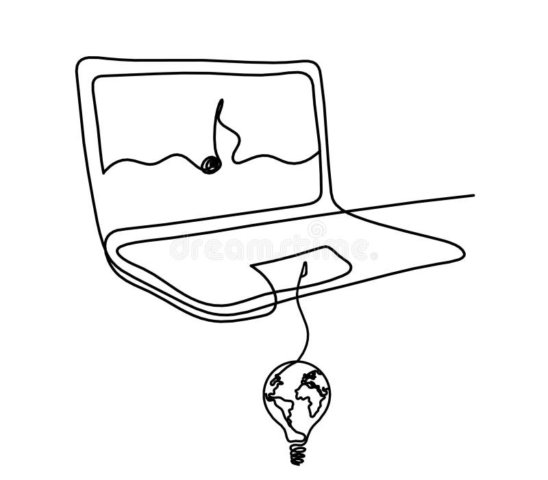 Abstract Laptop and Light Bulb As Line Drawing on White Stock ...