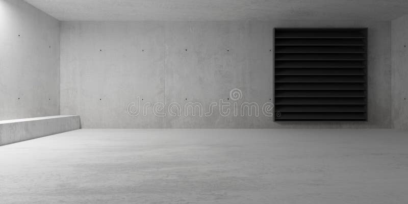 Abstract Large, Empty, Modern Concrete Room with Large AC Opening on ...