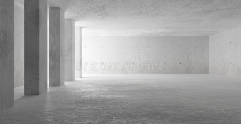 Abstract Large, Empty, Modern Concrete Room, Light Thru Pillars on the ...