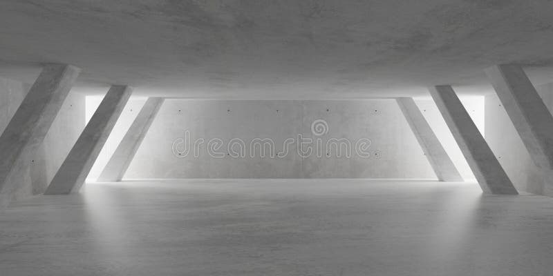 Abstract Large, Empty, Modern Concrete Room with Openings Left and ...