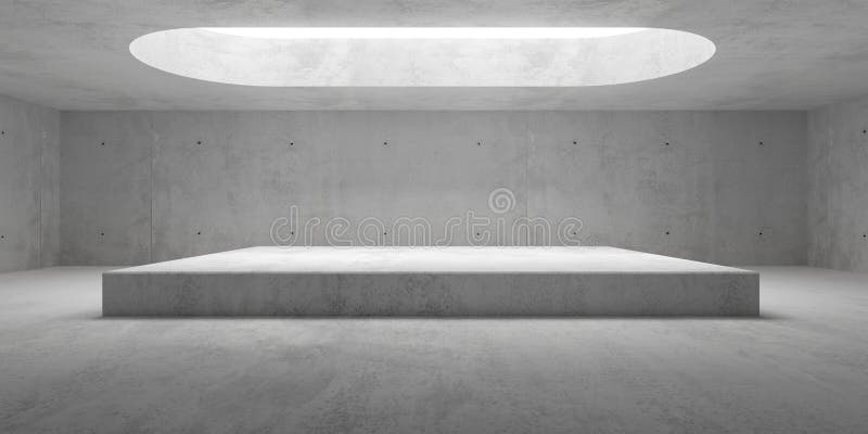 Abstract Large, Empty, Modern Concrete Room, with Oval Ceiling Opening ...