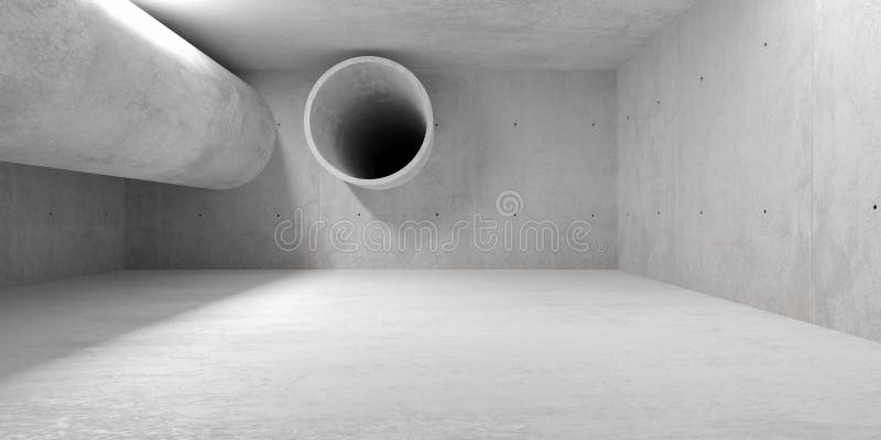 Abstract Large, Empty, Modern Concrete Room with Concrete Tubes on the ...