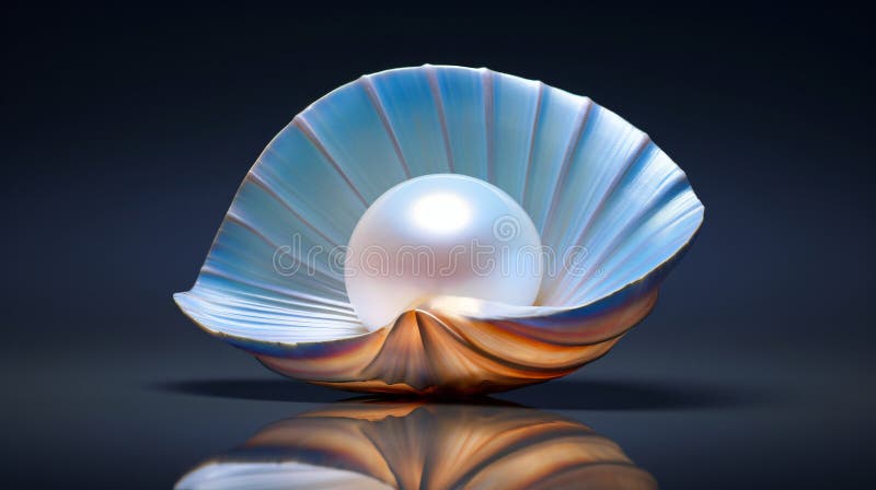Abstract Large Pearl in a Shell Black Background. AI Generated Stock ...