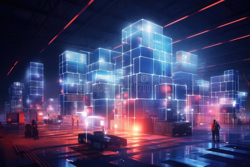 Abstract Large Warehouse with Rows of Multiple Stacks of Boxes and ...