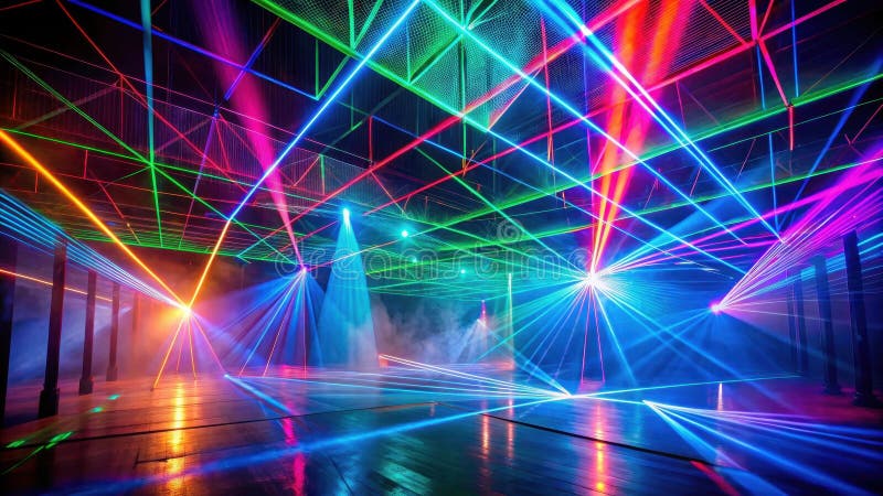Abstract Laser Light Show in a Dark Room with Geometric Patterns ...