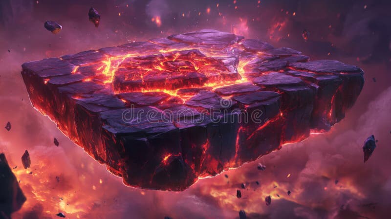 Abstract Lava Block Floating in Fiery Space with Volcanic Texture and ...