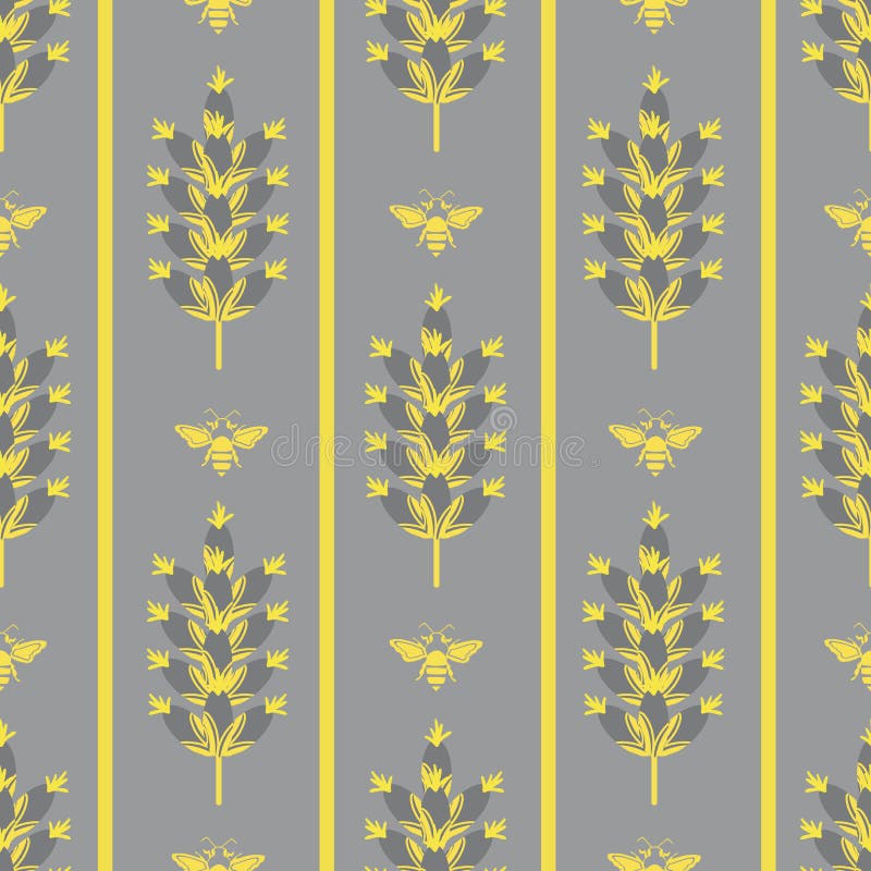 Abstract Lavender and Bees Striped Seamless Vector Pattern Background ...