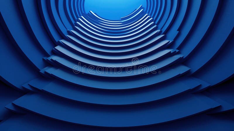 Abstract Layered Blue Architectural Curves Forming Tunnel-like ...
