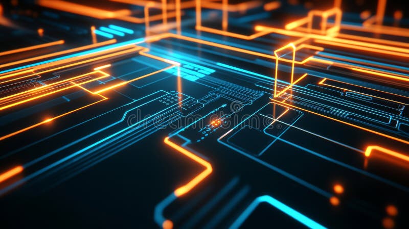 An Abstract Layered Chip Design is Set Against a Glowing Dark Circuit ...