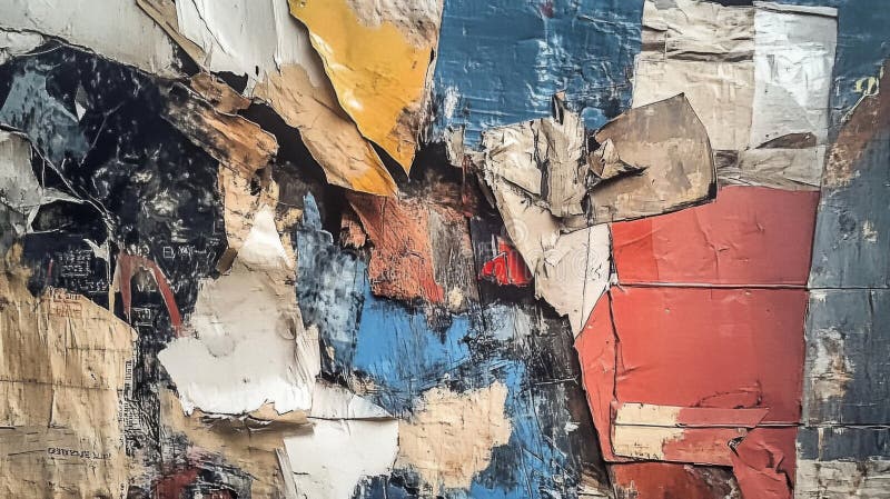 Abstract Layered Collage Texture with Torn Paper and Paint Stock ...